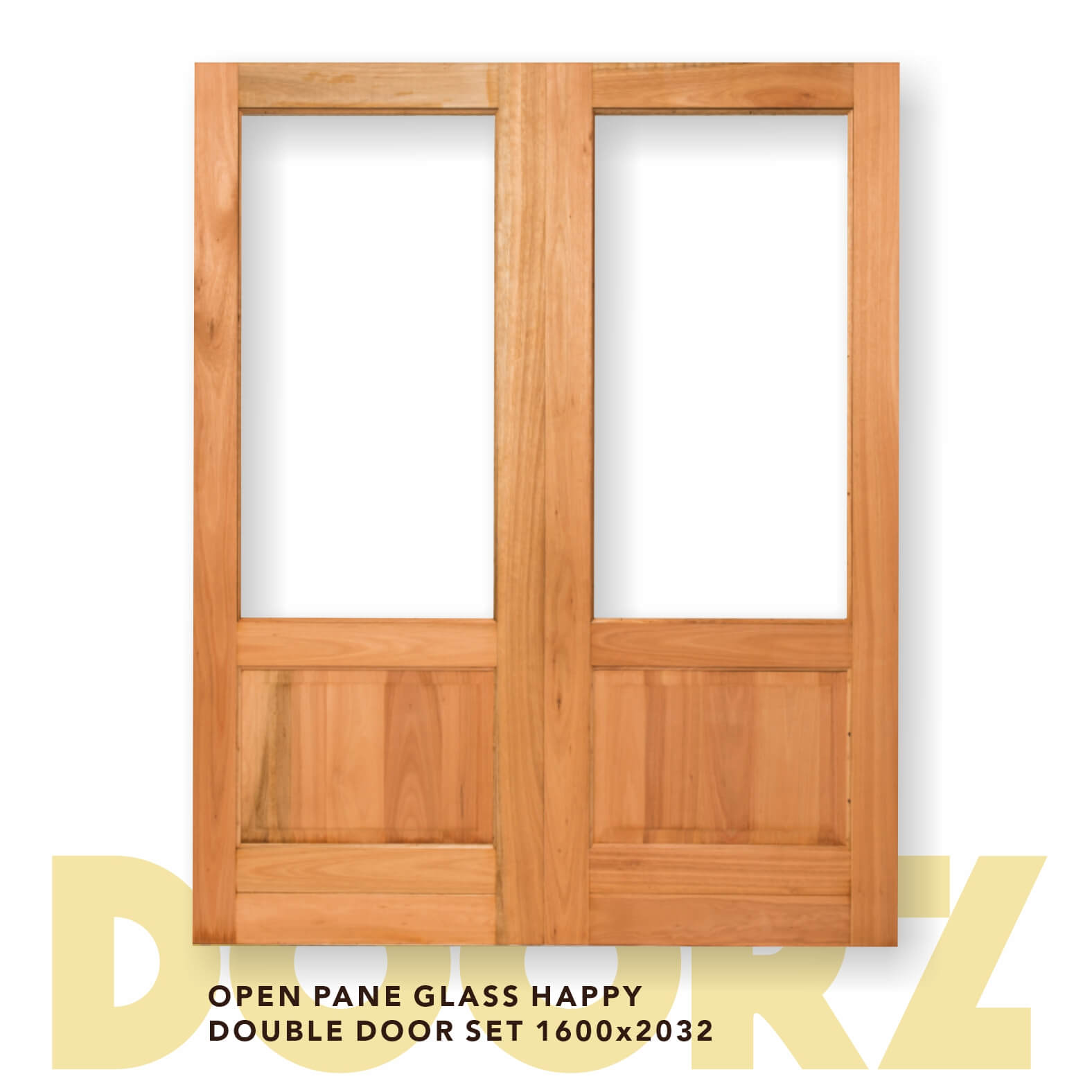 OPEN PANE GLASS HAPPY DOUBLE DOOR SET 1600x2032 - The Doorz Shop